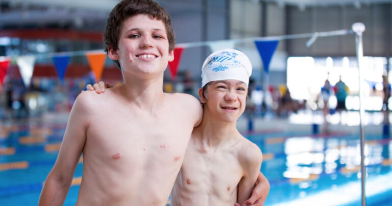 Two boys at the high school swimming carnival - Northcott